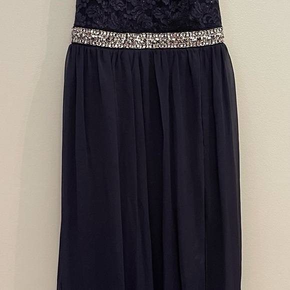 Emerald Sundae | Dresses | Elegant Navy Blue Lace Dress With Rhinestone ...